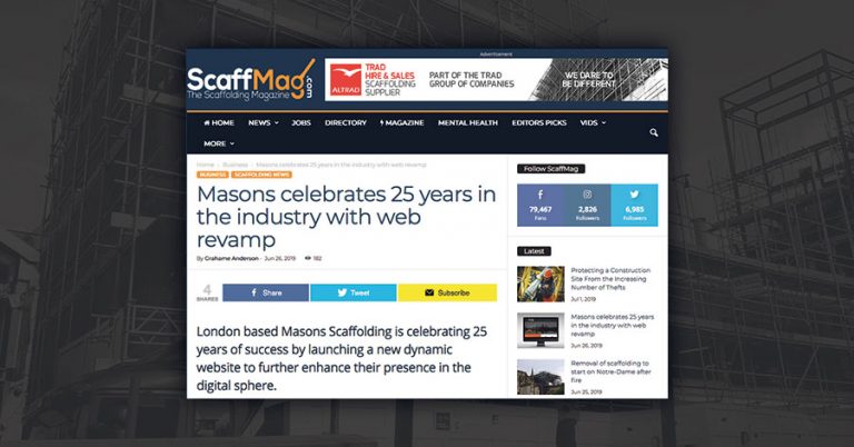 Press coverage:Scaff Magazine - Masons Scaffolding